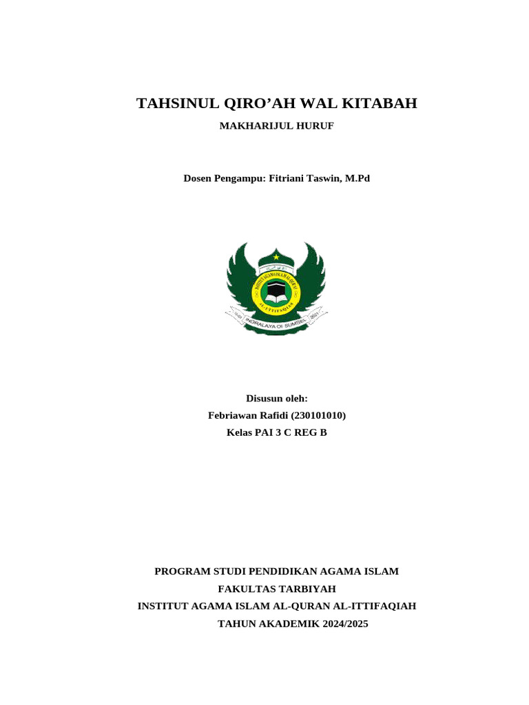 Makalah Tahsinul Qiro'ah Wal Kitabah | PDF