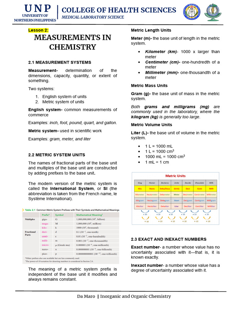 Lesson 2 Measurements in Chemistry | PDF
