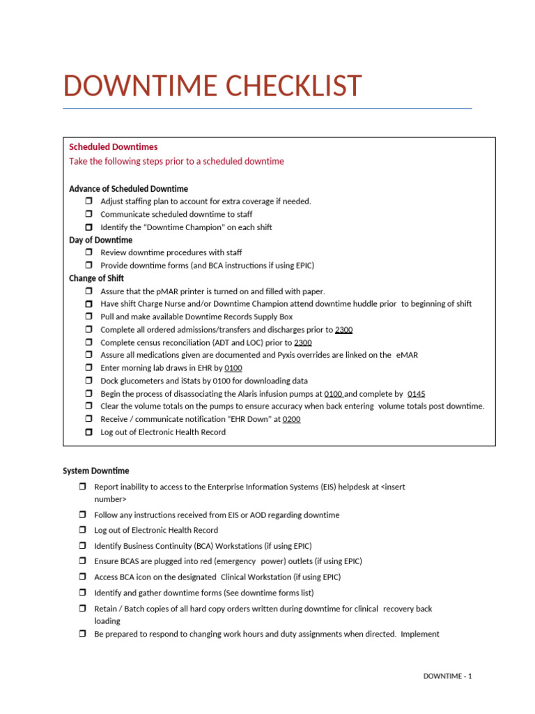 Template-DowntimeChecklist | PDF