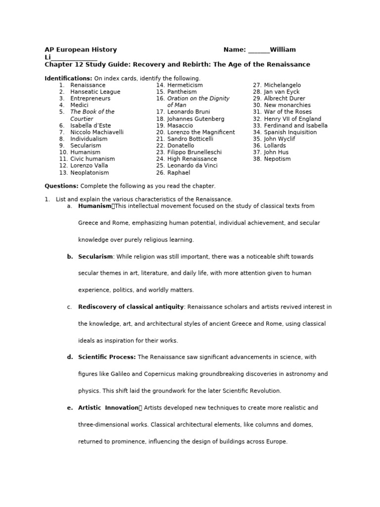 RenaissanceStudyGuide-1 | PDF