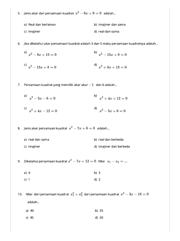 Quizizz - Persamaan Kuadrat Dan Fungsi Kuadrat | PDF