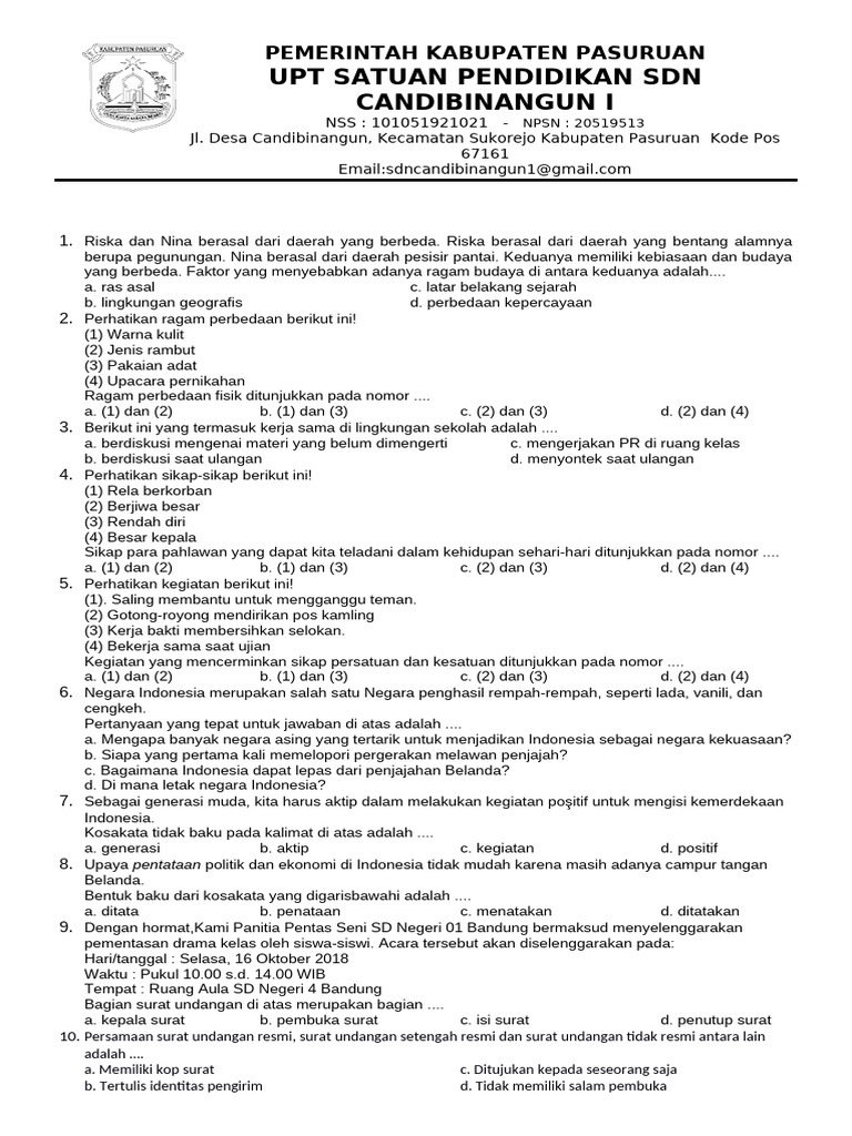 Soal Ulangan Harian Tema 7 Kls 5 | PDF