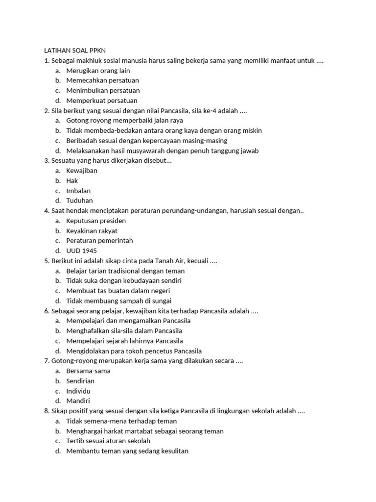 Latihan Soal PPKN | PDF