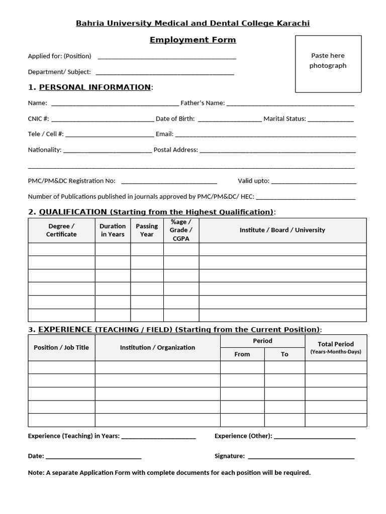 Proforma BUMDC Faculty 2 | PDF