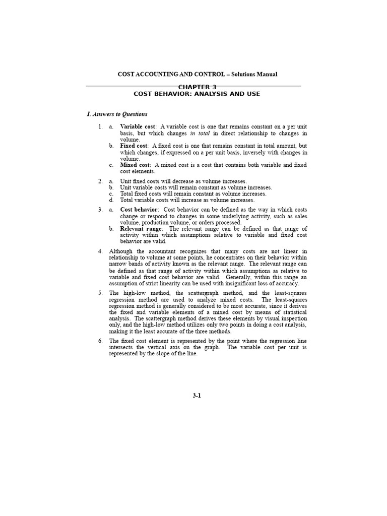 CHAPTER 3 ANSWER KEY Cost Accounting and Control Cabrera | PDF