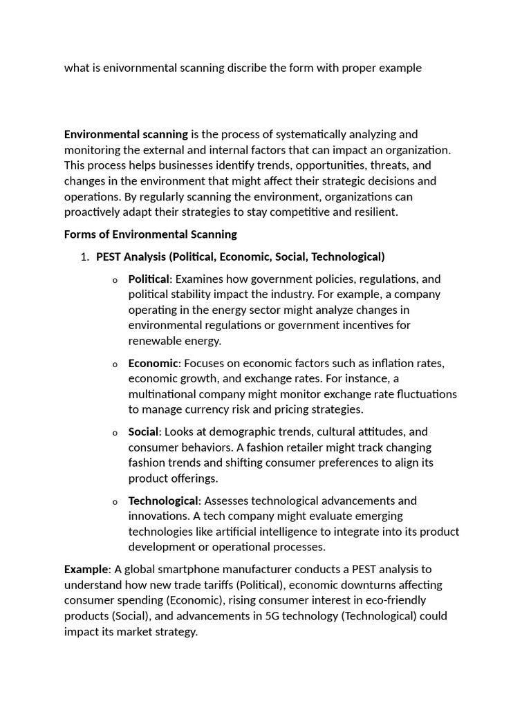 What is Enivornmental Scanning Discribe the Form With Proper Example | PDF
