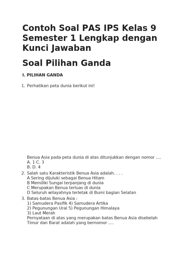 Contoh Soal PAS IPS Kelas 9 Semester 1 Lengkap Dengan Kunci Jawaban | PDF