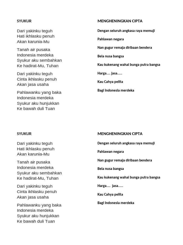LAGU Syukur DAN HENING CIPTA | PDF