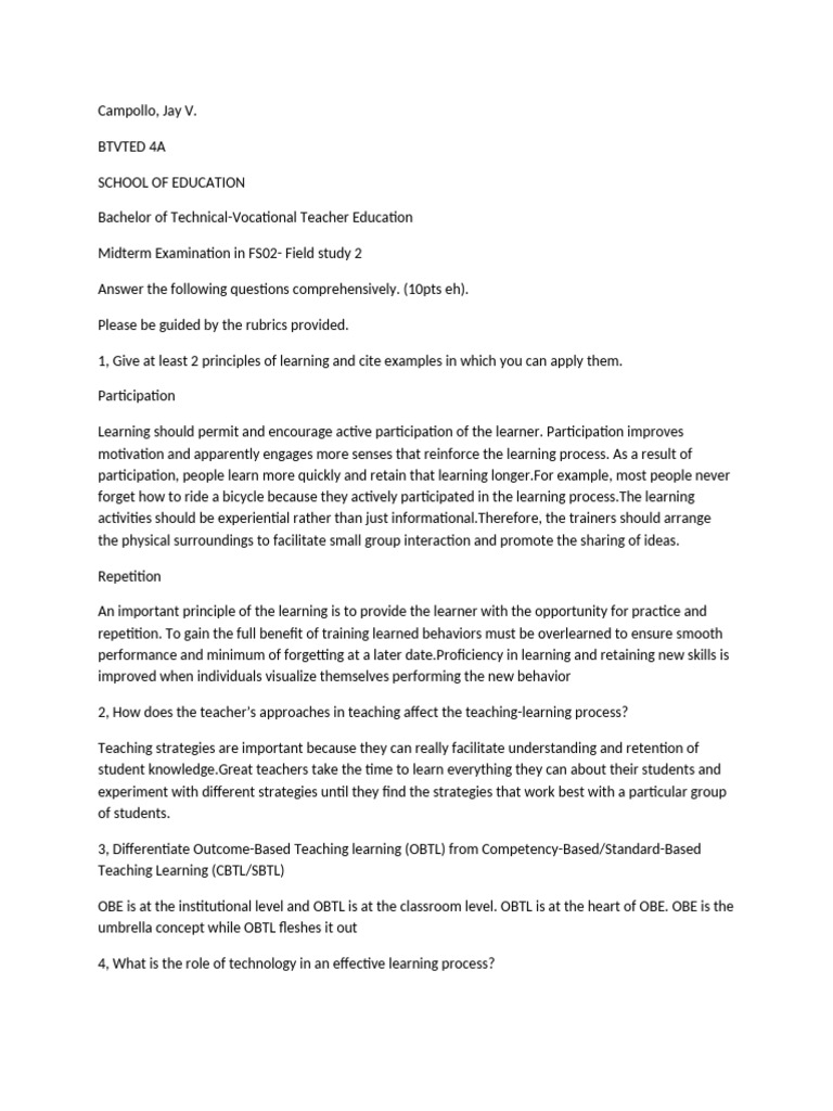 FieldStudy2 Campollo Midterm | PDF