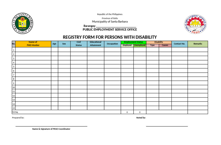 Registry Form For PWD | PDF