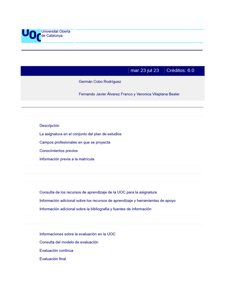PLAN DOCENTE Sys2 Uoc | PDF