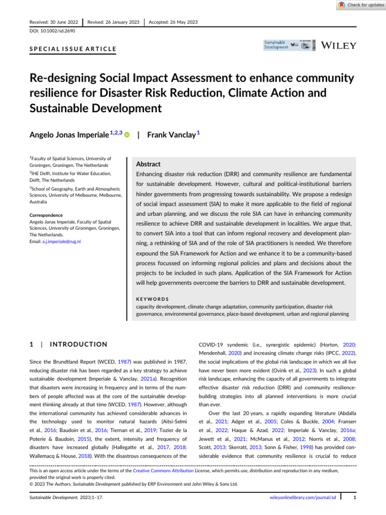 Re-Designing SIA To Enhance Community Resilience For DRR, Climate ...
