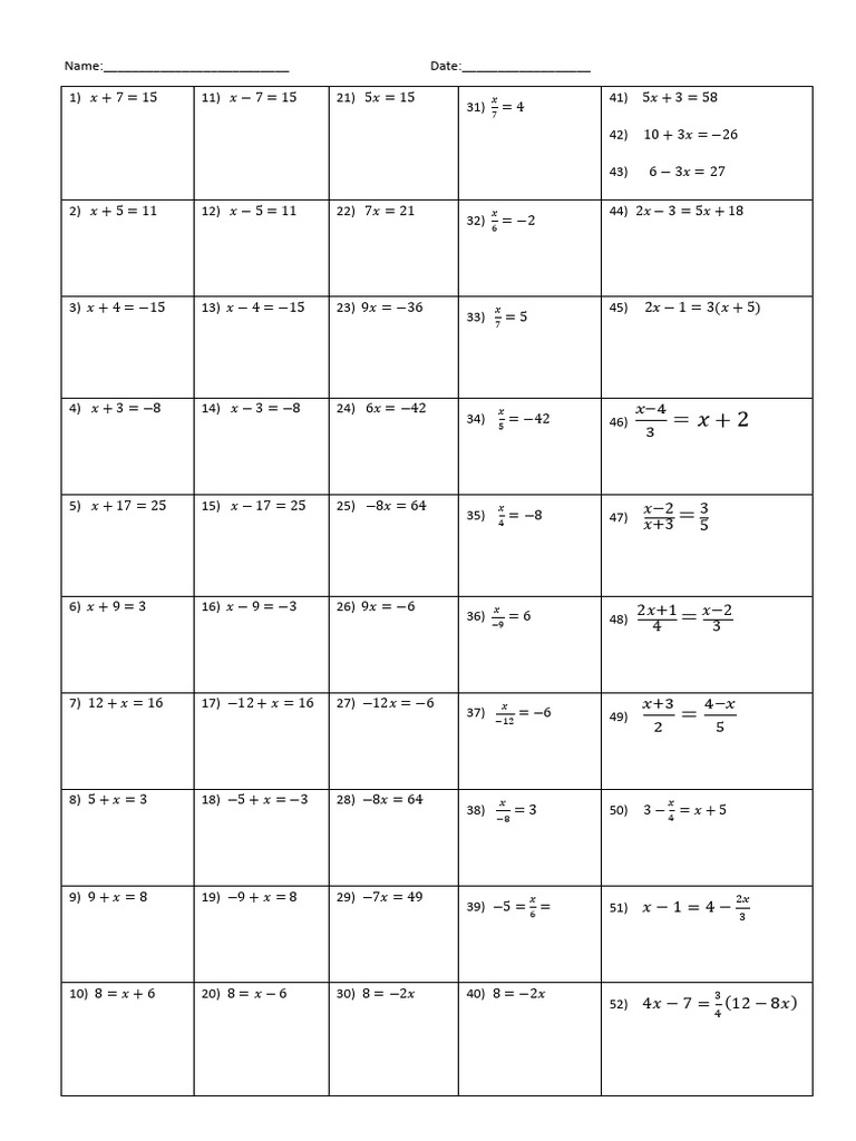 Chapter 6 Linear Equations (Algebra Practice Problems) F1 | PDF