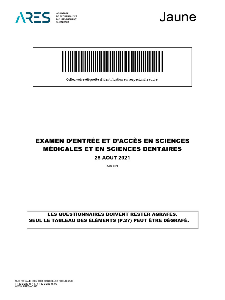 EXMD 2021 Epreuve2 Aout AM Jaune Corrige End Postdelibe | PDF