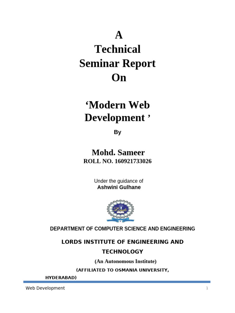 A Technical Seminar Report On: Modern Web Development | PDF