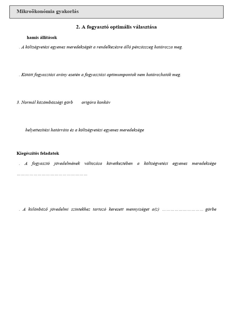 02_a Fogyasztó Optimális Választása | PDF