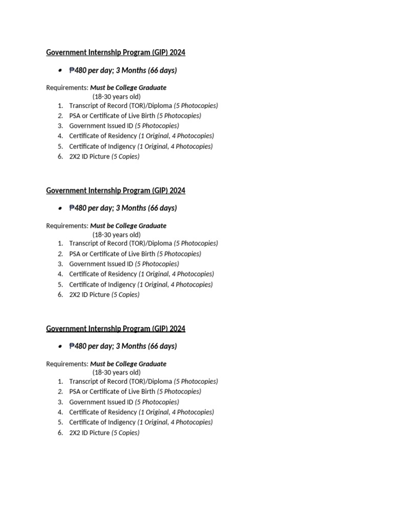 Gip Requirements | PDF