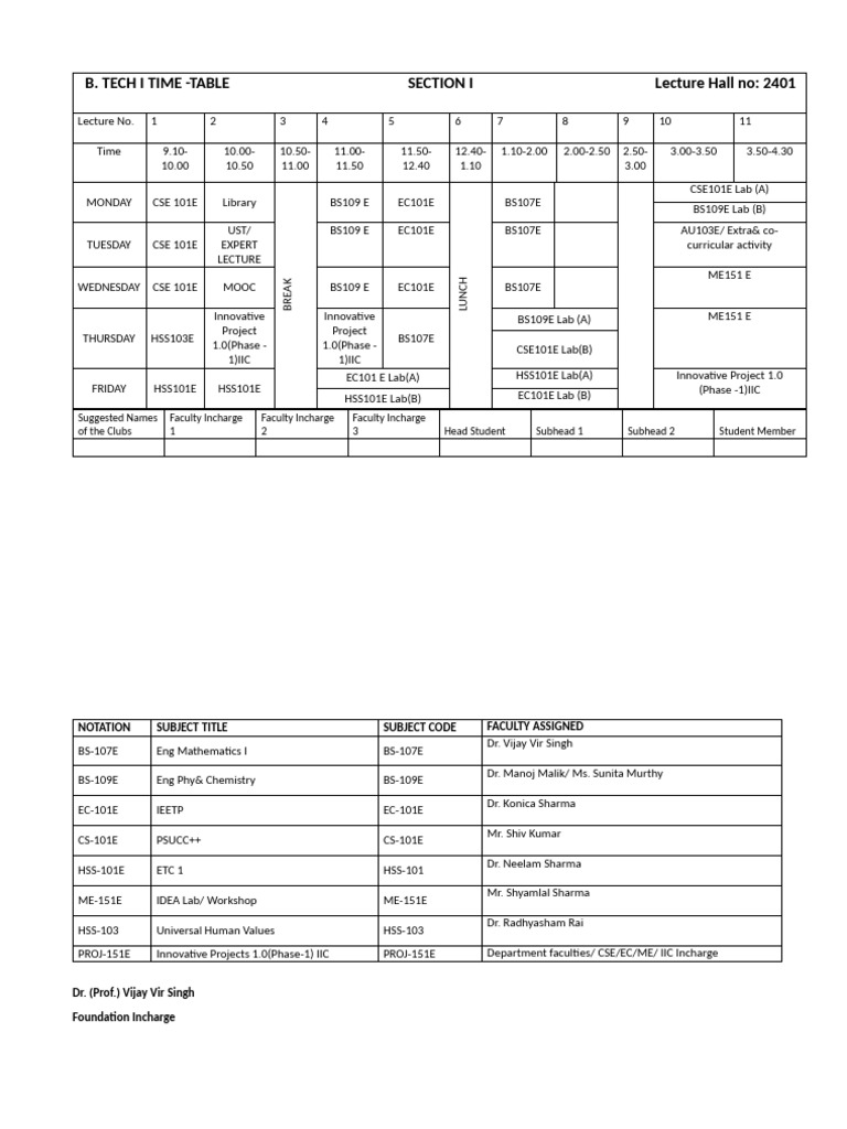 Time Table Section I | PDF