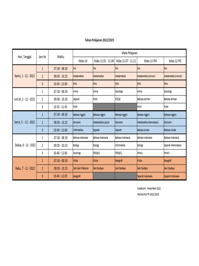 Jadwal Pas 2022 | PDF