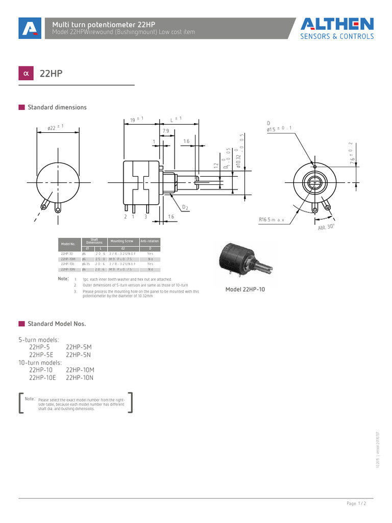 22hp-multi-turn-potentiometer-EN | PDF