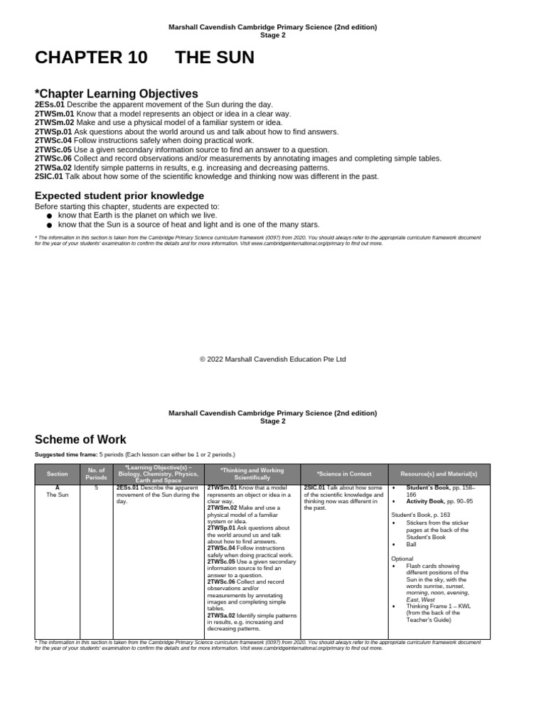 MCE Cambridge Primary Science 2E Stage2 SOW and LP C10 | PDF