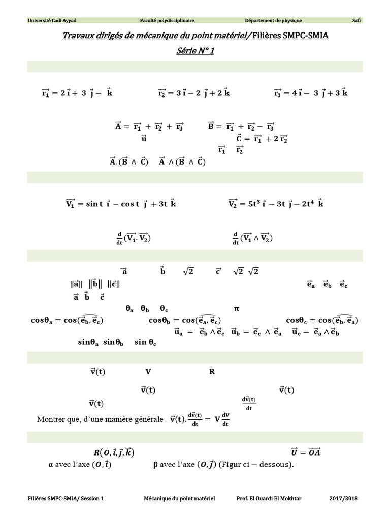 Serie N°1 Rappels Et Compléments Mathématiques 2018 2019 | PDF