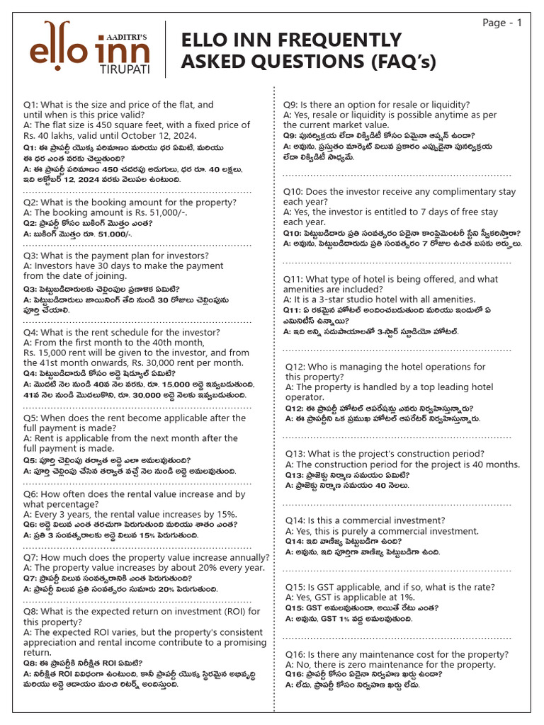 Ello Inn Frequently Ask Questions | PDF | Value Added Tax | Taxes