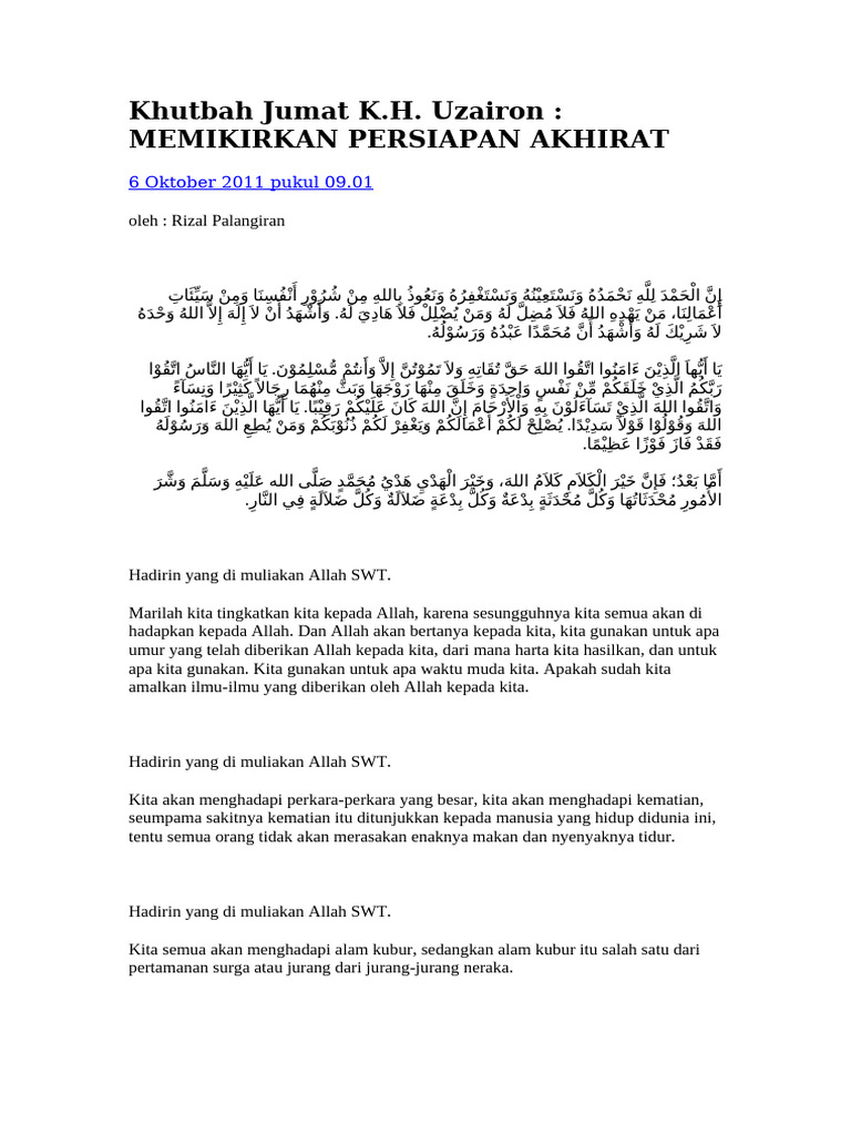 Khutbah Jumat KH Uzairon | PDF Khutbah Jumat KH Uzairon | PDF
