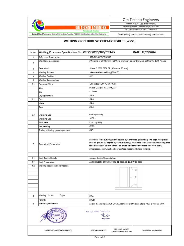 Welding Procedure Specification Document | PDF | Welding | Construction