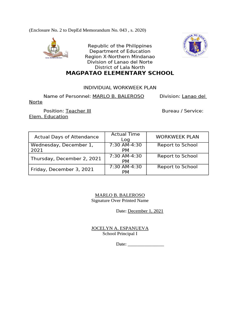 Workweek Accomplishment Plan | PDF