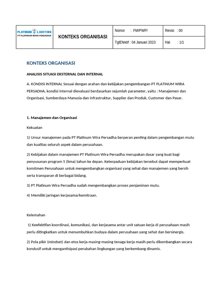 Form Konteks Organisasi | PDF