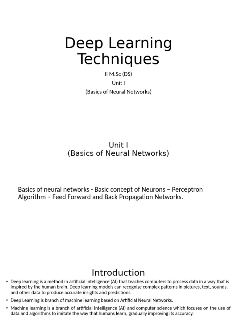 Deep Learning Techniques - Unit - 1 | PDF