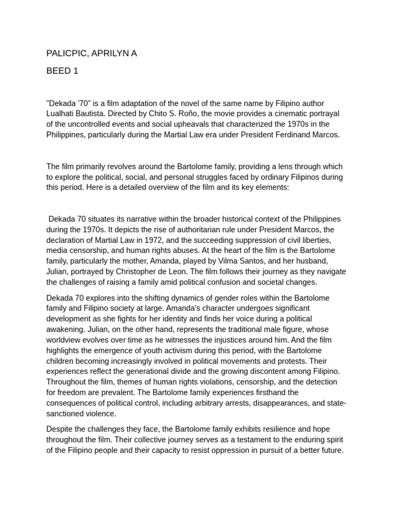 Dekada 70 - Palicpic Aprilyn-Beed 1 | PDF