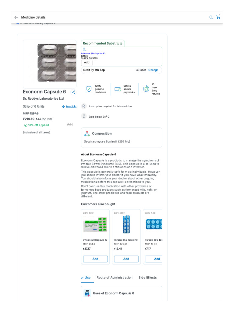 Econorm 250 MG - Order Econorm 250 MG Capsule Online at Truemeds | PDF