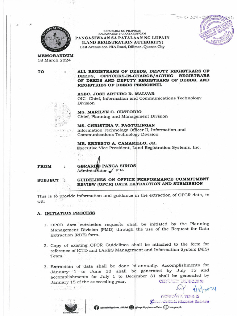 Memorandum Dated March 18 2024 GUIDELINES ON OFFICE PERFORMANCE ...