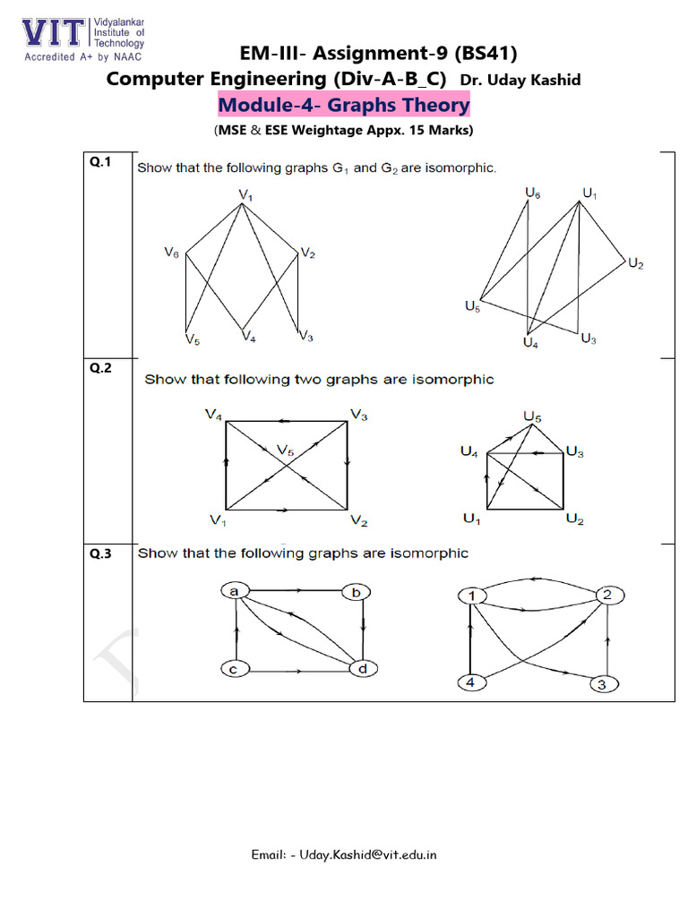Assignment-9-Mod-4-Graphs Theory-Dr. Uday Kashid | PDF