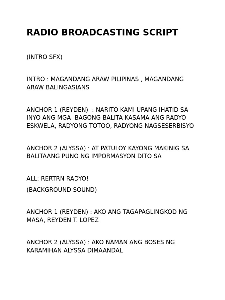 RADIO BROADCASTING SCRIPT | PDF