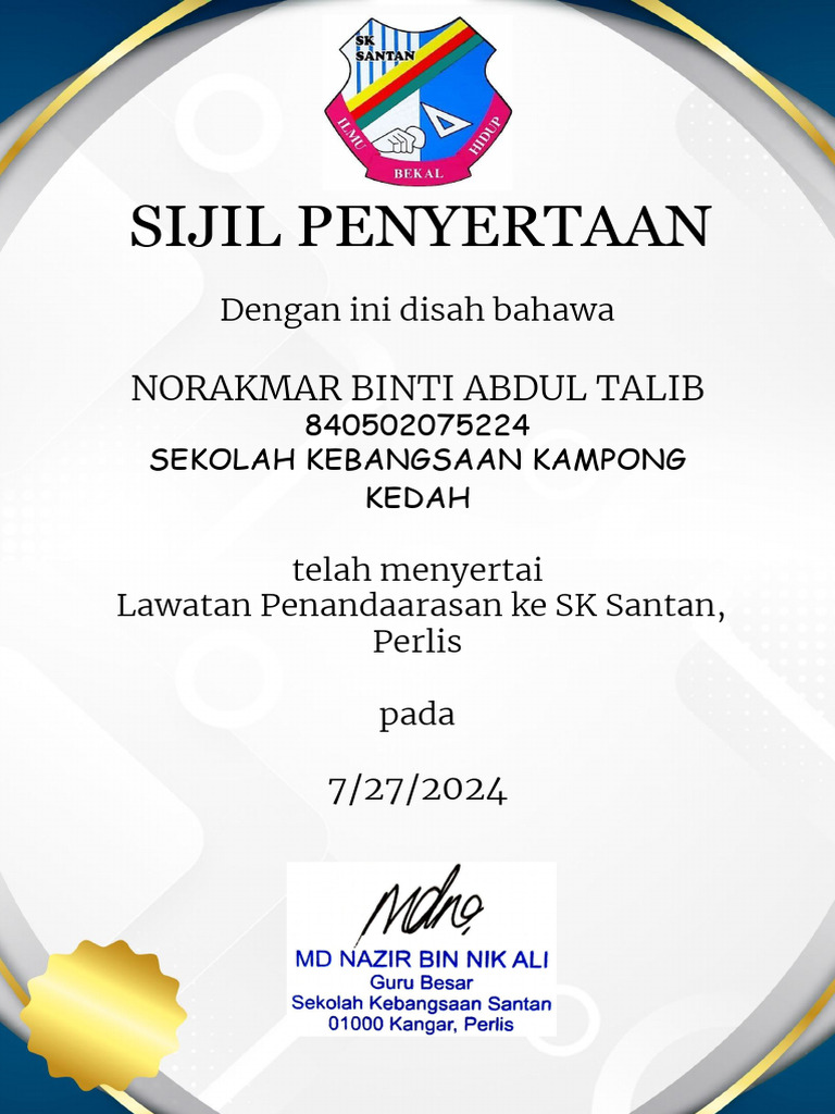 Sijil Penanda Aras SK Santan | PDF