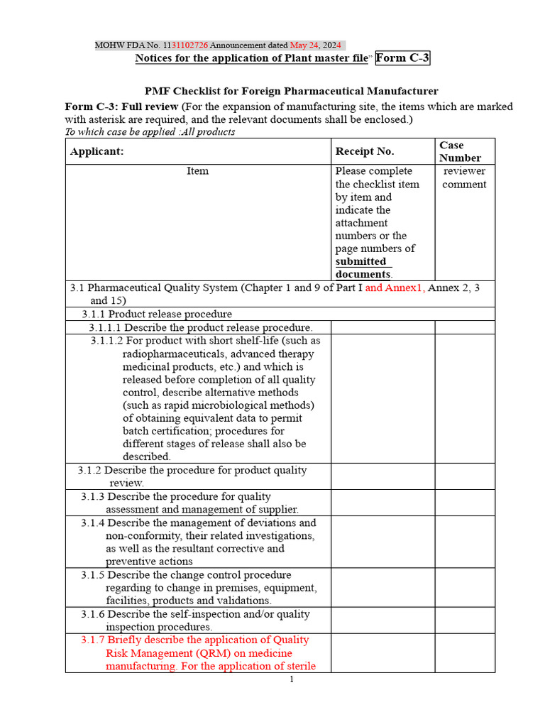 Notices For The Plant Master File (PMF) Application Form C-3 PDF | PDF ...