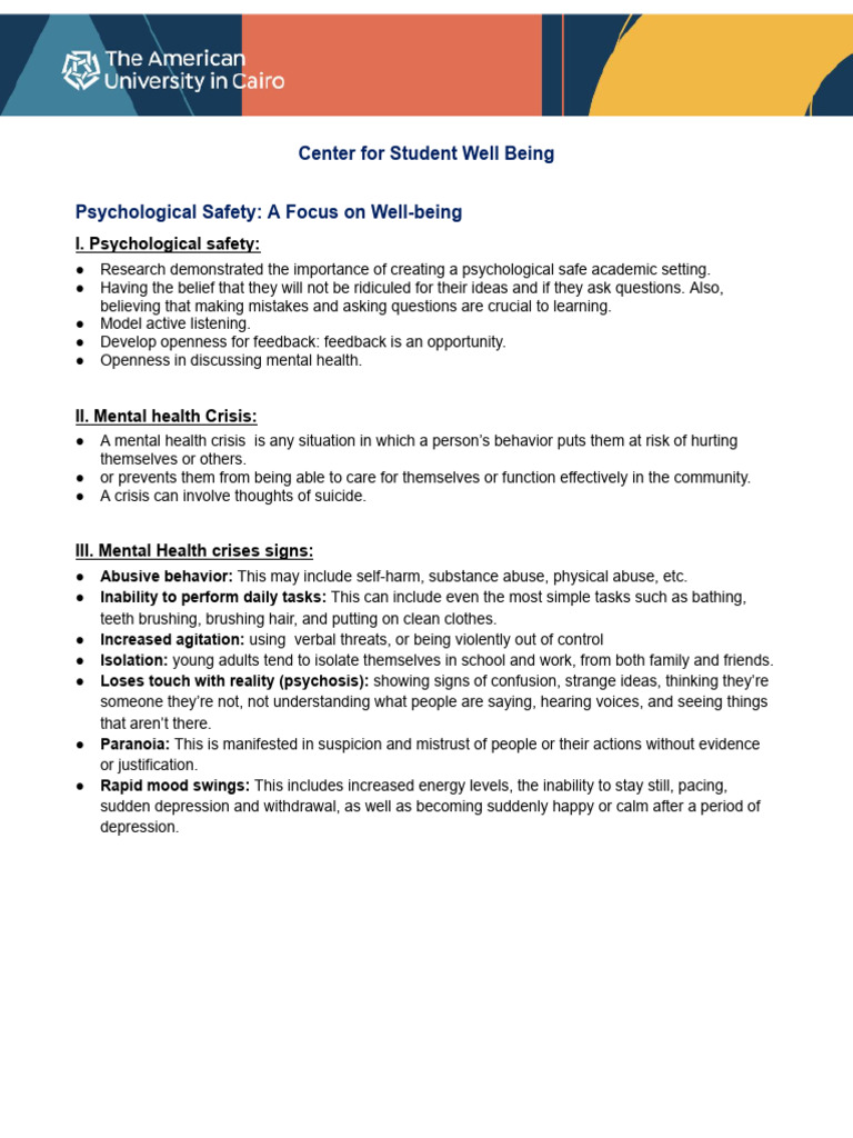 Center For Student Well Being Psychological Safety: A Focus On Well ...