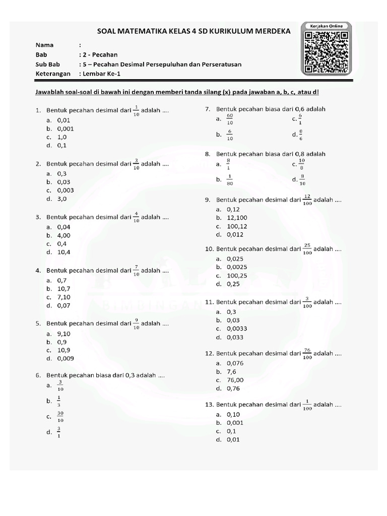 Ws Pecahan Persepuluhan & Perseratusan 1 | PDF