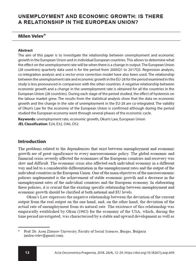 Unemployment and Economic Growth | PDF