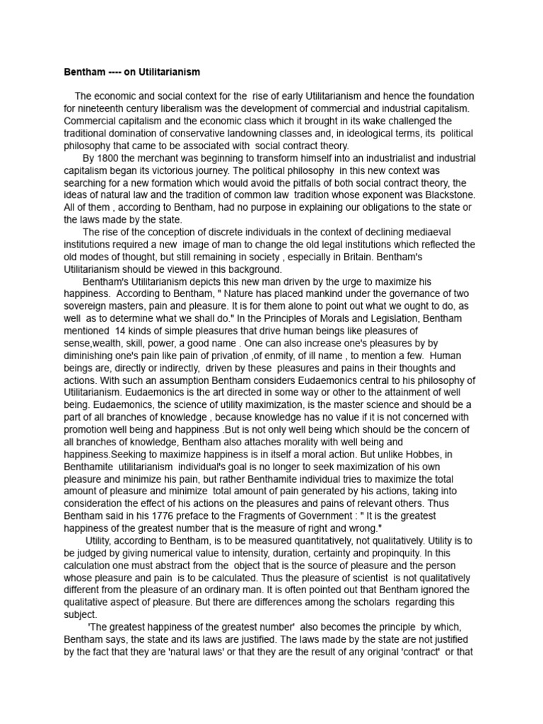 Bentham - On Utilitarianism | PDF