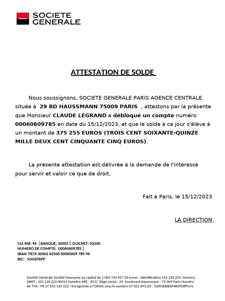 Attestion de Solde | PDF
