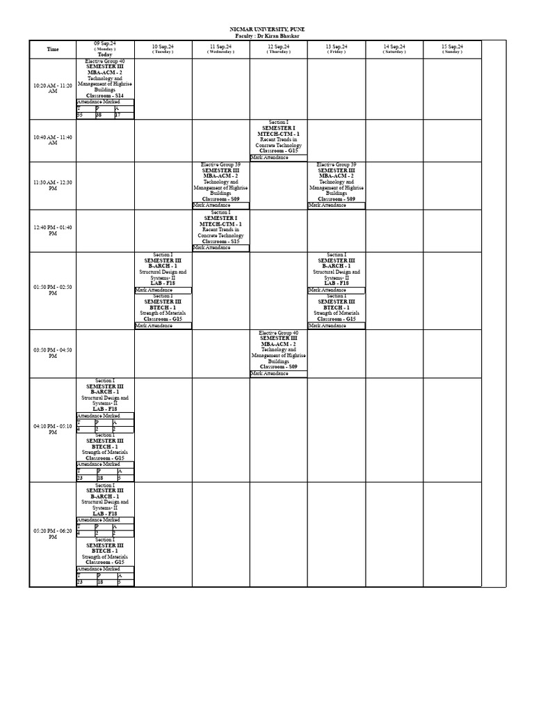 Updated Time Table-Sept 2024 | PDF