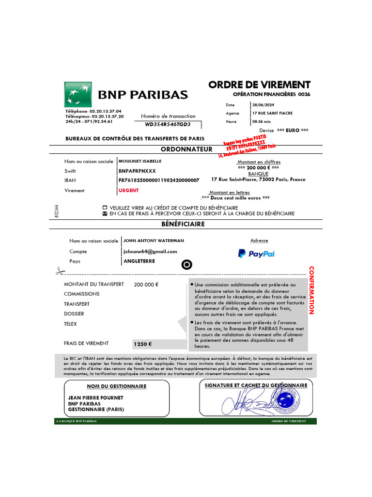 Ordre de Virement BNP Paribas | PDF