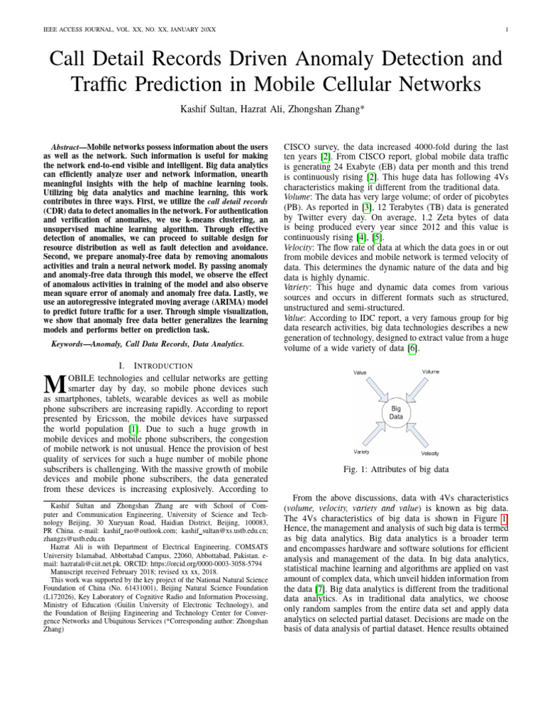 Call Detail Records Driven Anomaly Detection and Traffic Prediction in Mobile Cellular Networks ...