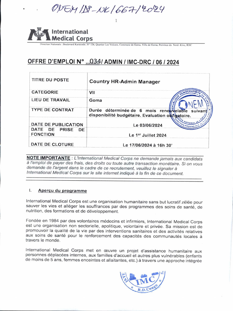 Offre Country HR ADMIN. MANAGER | PDF