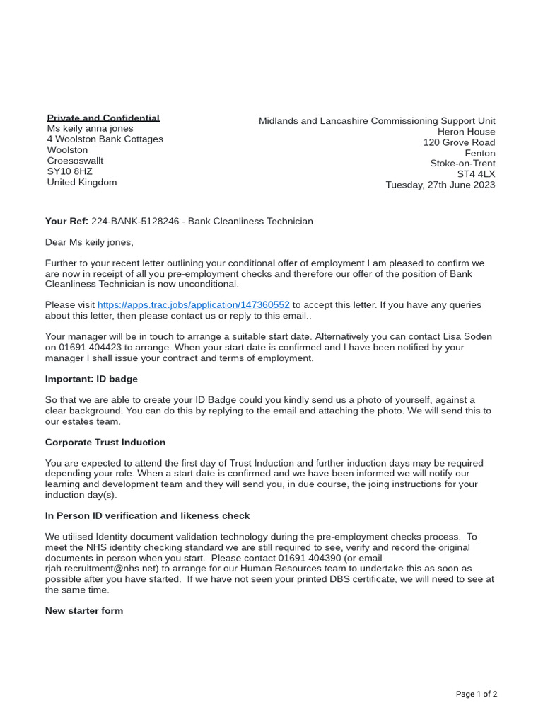 Unconditional Offer Letter | PDF