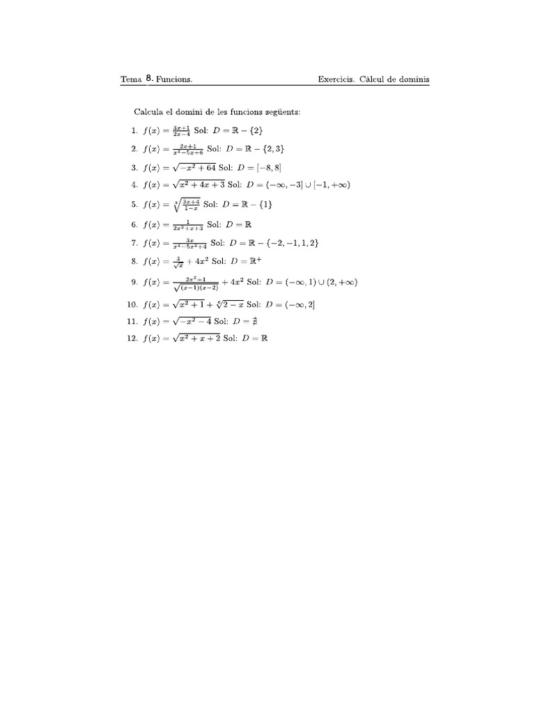 Exercicis Funcions Dominis | PDF